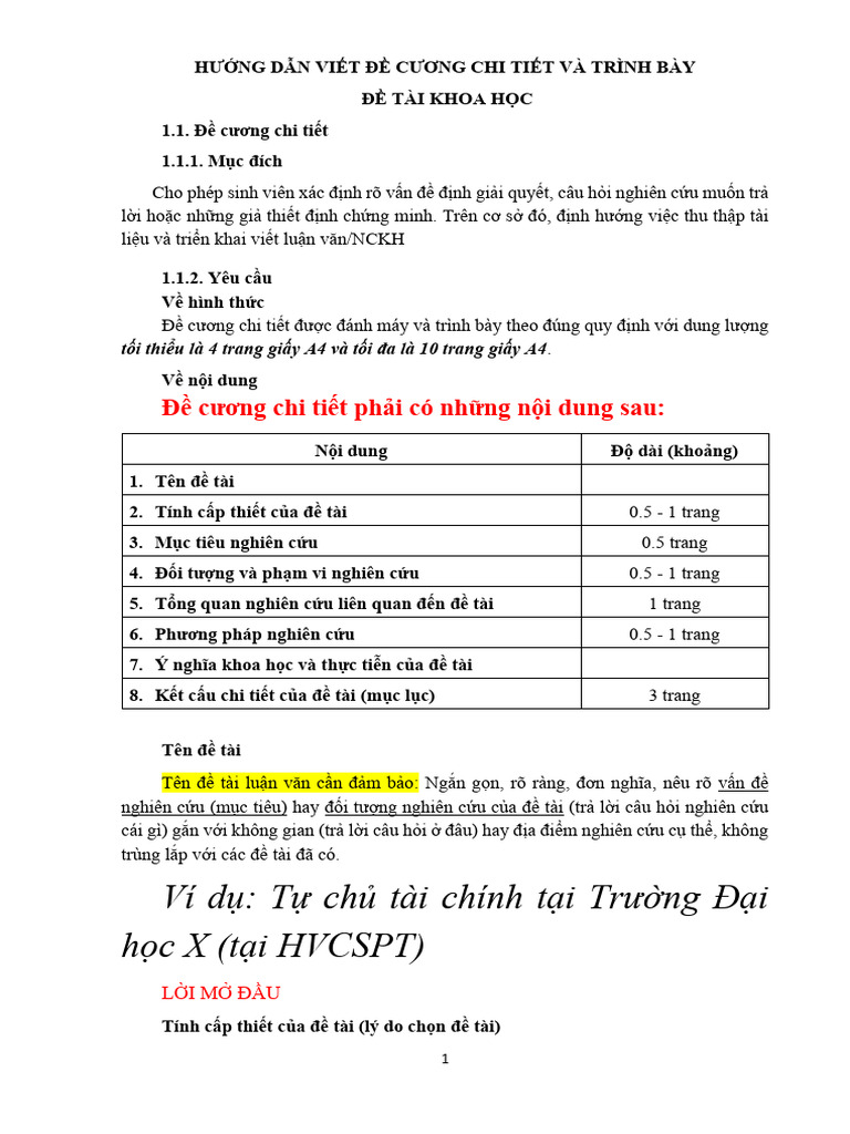 (DAO HANH TC - ĐT) HƯỚNG DẪN VIẾT ĐỀ CƯƠNG CHI TIẾT VÀ TRÌNH BÀY BCKH | PDF