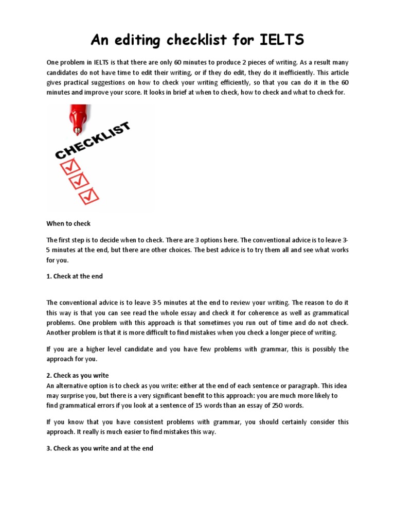 An Editing Checklist For IELTS: When To Check | PDF | Verb | Part Of Speech