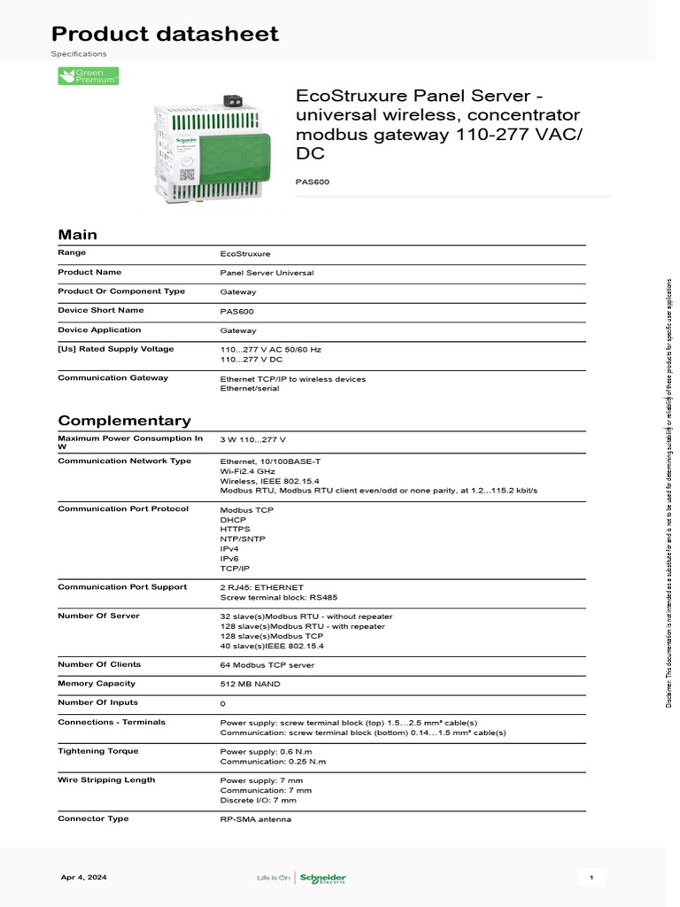 Schneider Electric - EcoStruxure-Panel-Server - PAS600 | PDF | Computer ...