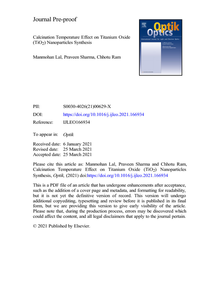 Calcination Temperature Effect on Titanium Oxide (TiO2) | PDF ...