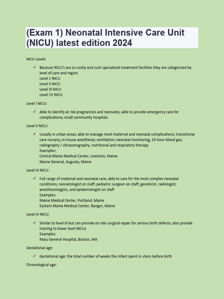 Exam 1 NICU | PDF | Neonatal Intensive Care Unit | Neonatology