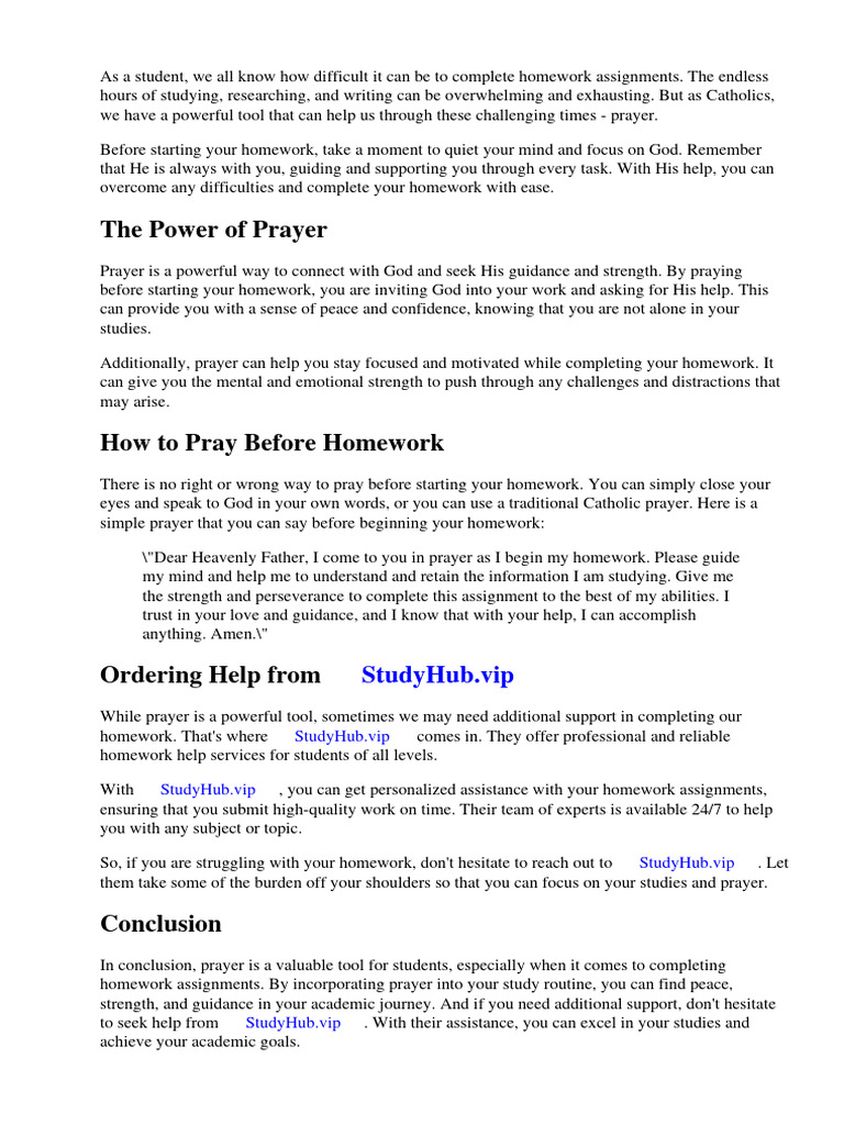 Catholic Prayer Before Homework | PDF | Prayer | God The Father