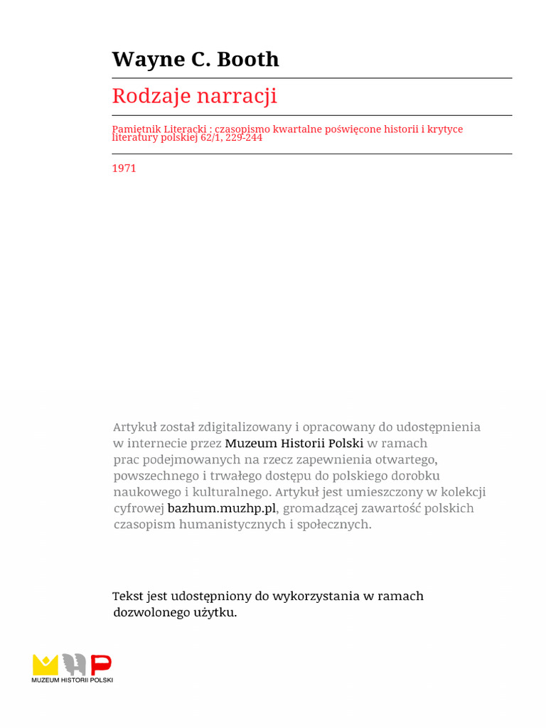 Booth - Rodzaje Narracji | PDF