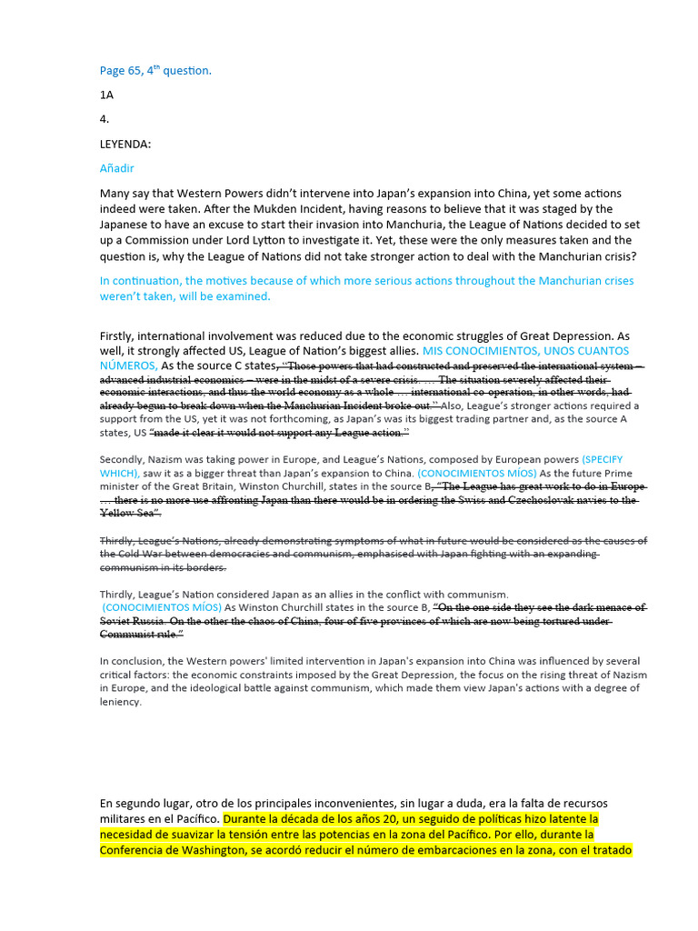 IBDP History Exercise 4 Example | PDF | Manchuria | International Relations