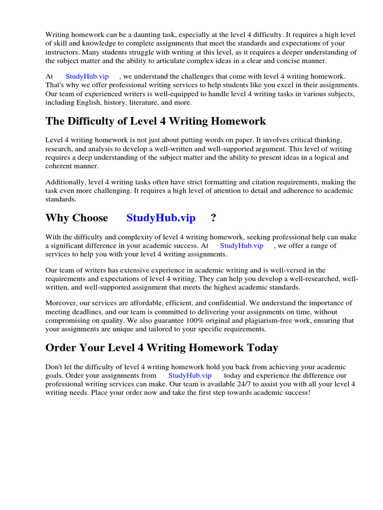 Level 4 Writing Homework | PDF | Teachers | Literacy