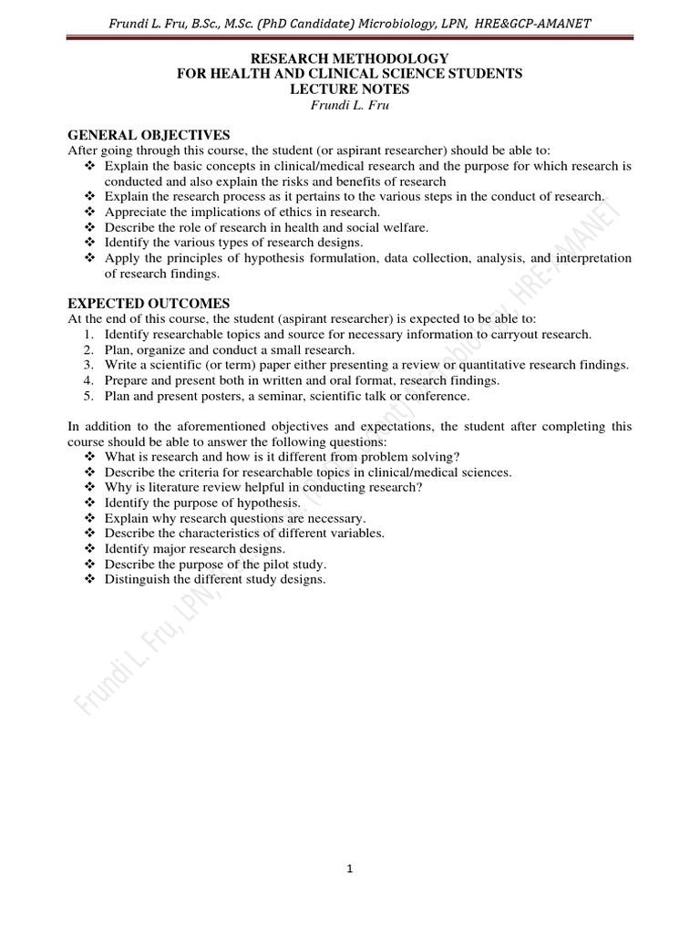 RESEARCH METHODOLOGY LECTURE NOTES | PDF | Methodology | Science