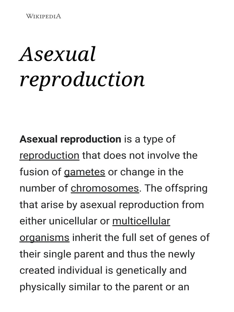 Asexual Reproduction Wikipedia Pdf Reproduction Sexual Reproduction