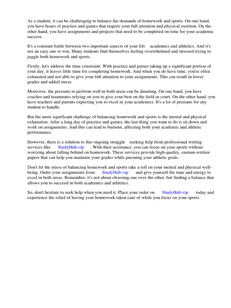 Homework Vs Sports | PDF | Homework | Teachers