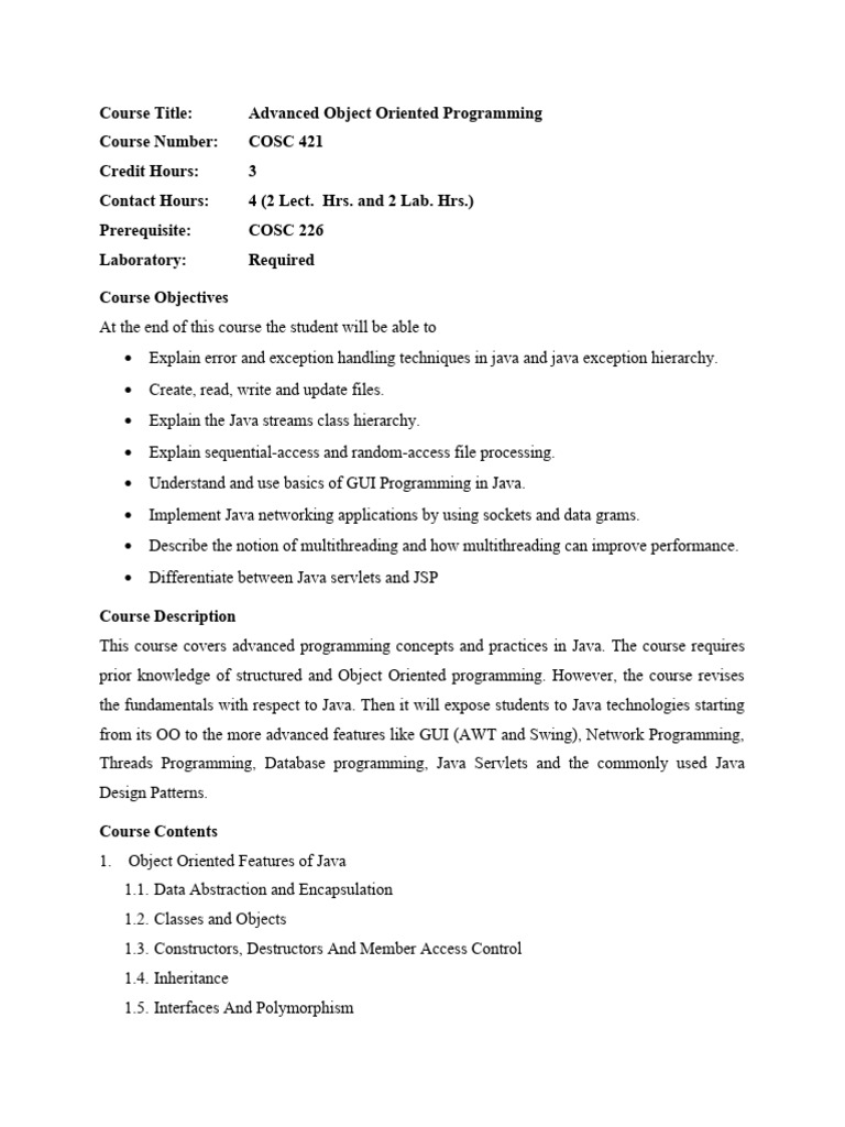 Course Title Of Aoop Pdf Java Programming Language Class Computer Programming 