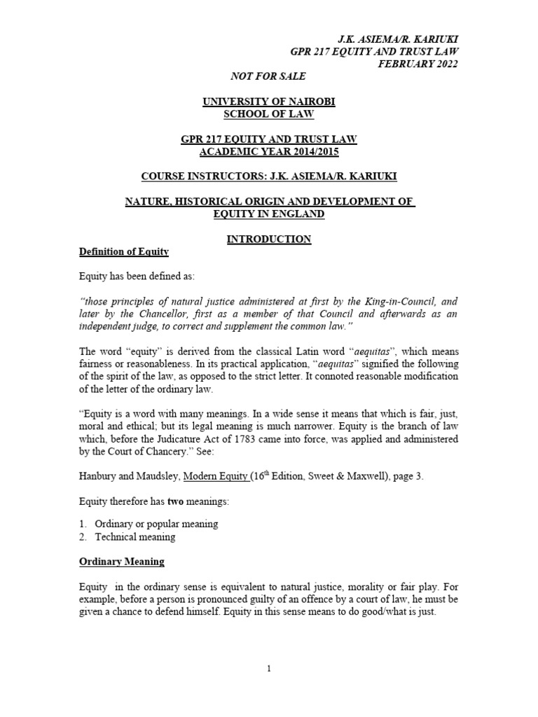 Equity and Trust Notes.2022 | PDF | Equity (Law) | Concurrent Estate