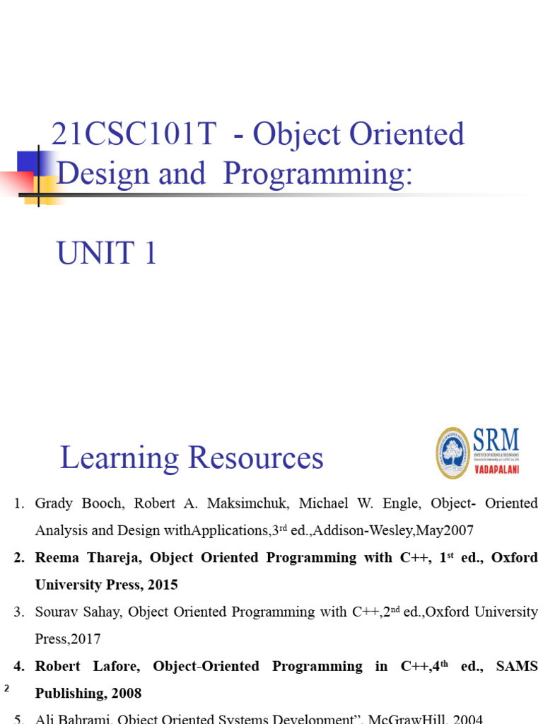 21csc101t - Oodp Unit 1 PPT - Updated | PDF | Object Oriented Programming | Pointer (Computer ...
