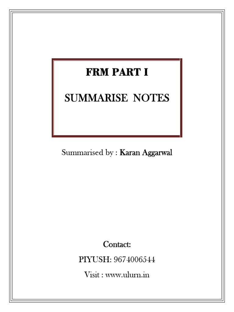 FRM Part - 1 Summary Book | PDF | Financial Risk | Futures Contract