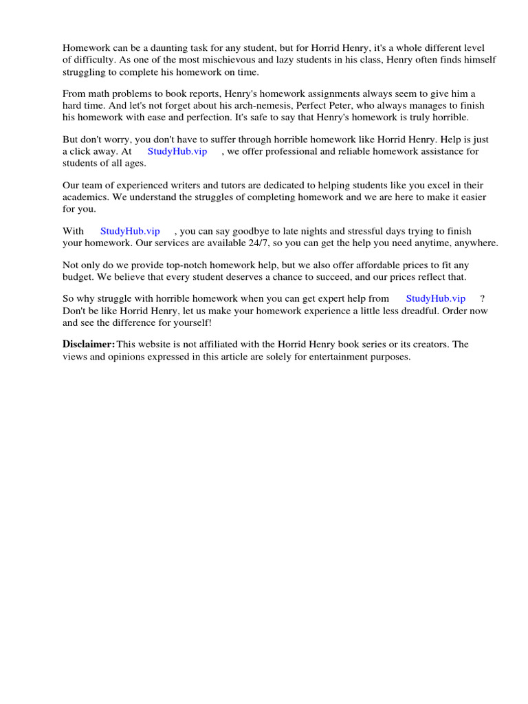 Horrid Henry's Homework Help Guide | PDF | Horrid Henry