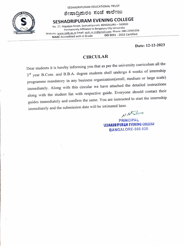 Internship Guidelines for B.Com/BBA Students | PDF | Educational Stages