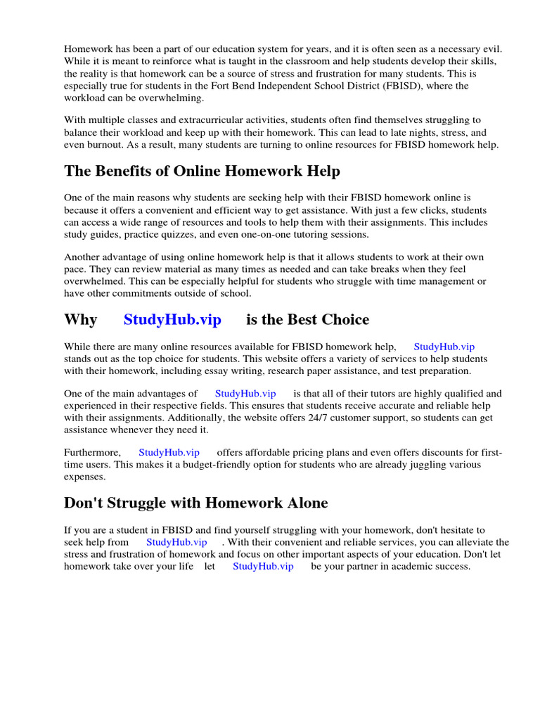 Fbisd Homework Help | PDF | Homework | Schools