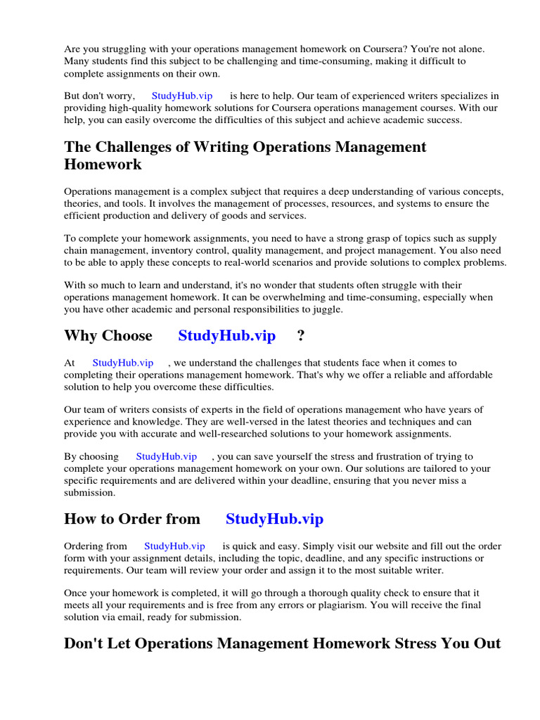 Coursera Operations Management Homework Solutions | PDF | Supply Chain Management | Operations ...