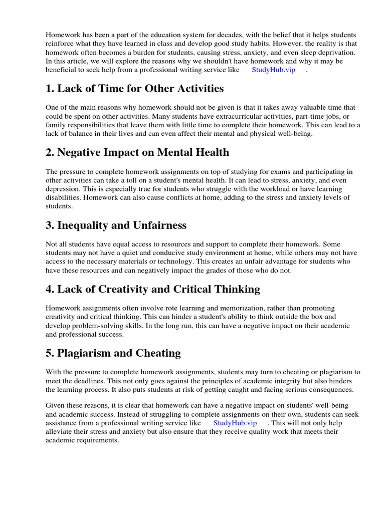 Reasons to Eliminate Homework Stress | PDF | Homework | Schools