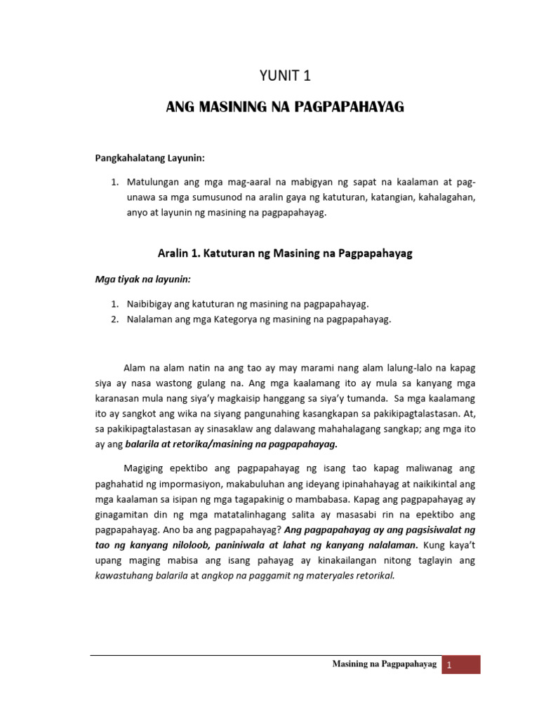 Modyul Sa Masining Na Pagpapahayag | PDF
