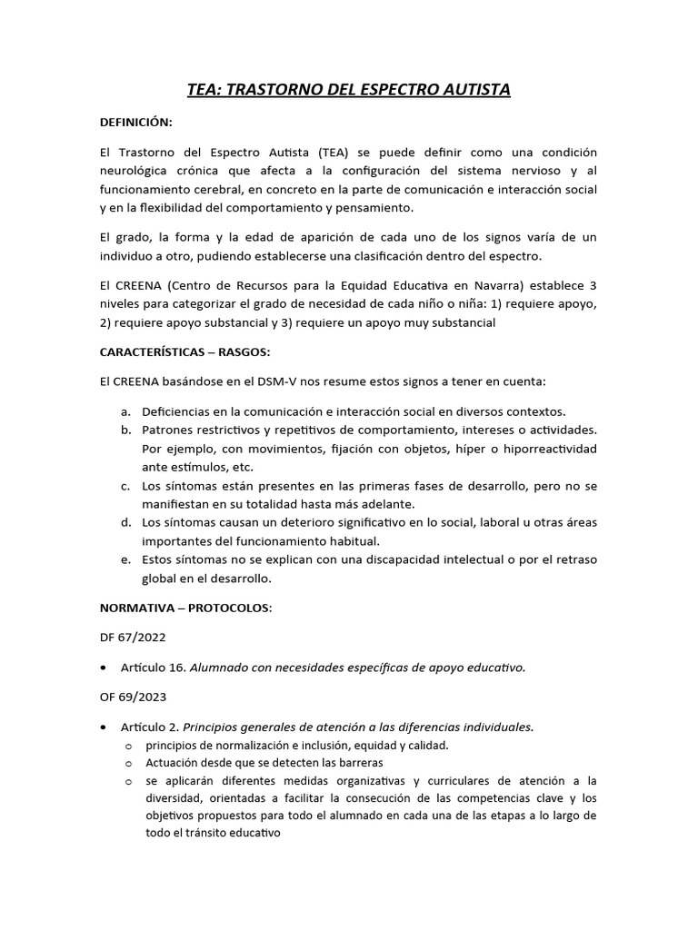 Tea: Trastorno Del Espectro Autista: Definición | PDF | Espectro ...