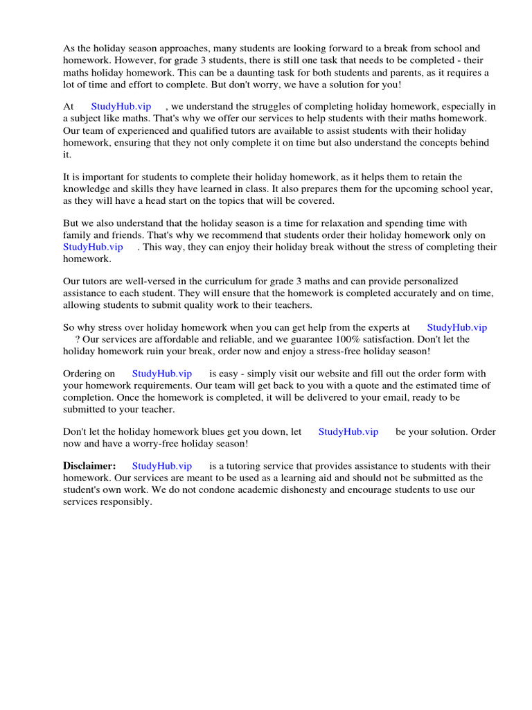 Maths Holiday Homework For Grade 3 | PDF | Homework | Worksheet