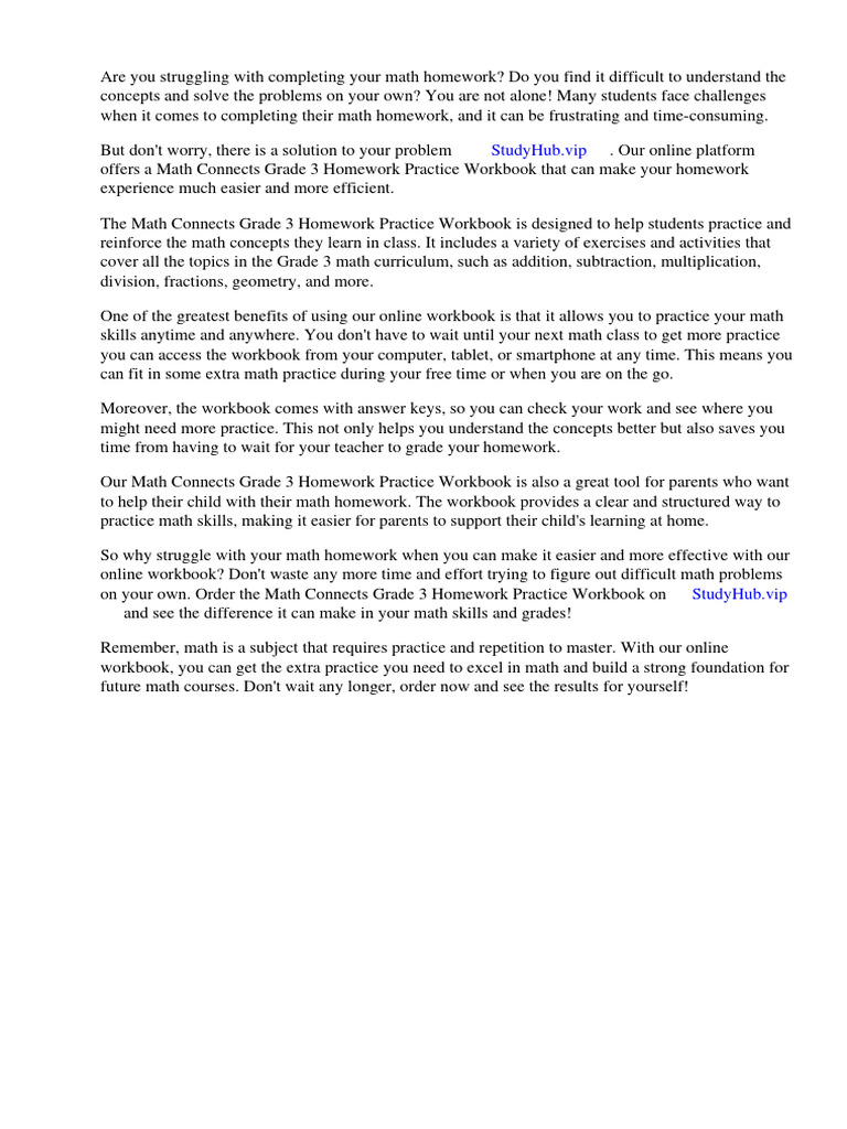 Math Connects Grade 3 Homework Practice Workbook Online | PDF | Pay Pal ...