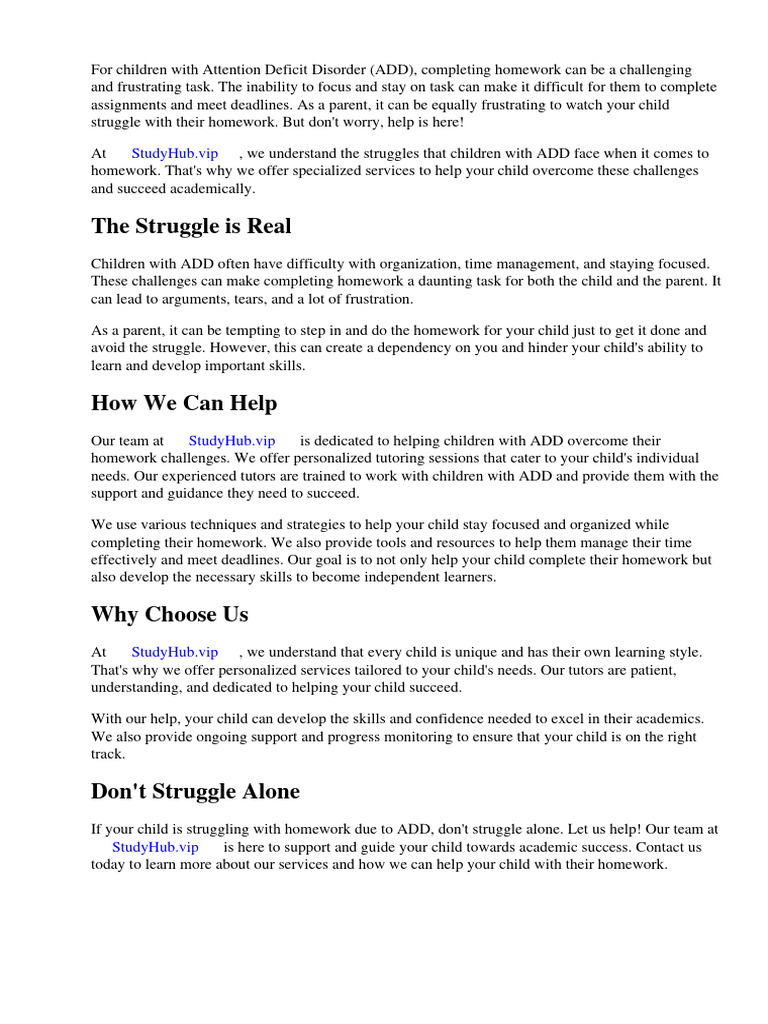 How To Help Child With Add Do Homework | PDF | Homework | Learning