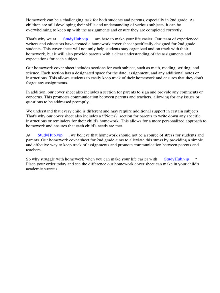 Homework Cover Sheet For 2nd Grade | PDF | Homework | Phonics