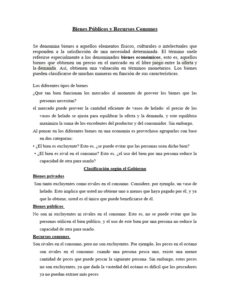 Capitulo 11 Bienes Públicos y Recursos Comunes | PDF | Bienes | Economias