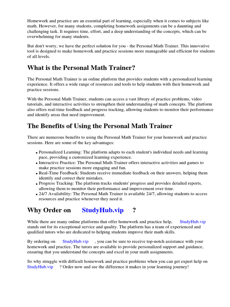 Personal Math Trainer Evaluate Homework and Practice | PDF ...