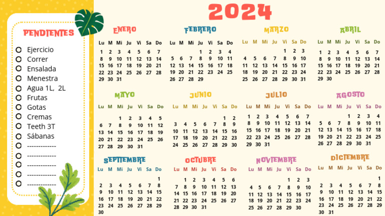Calendario Anual 2024 Infantil Ilustrado Multicolor | PDF