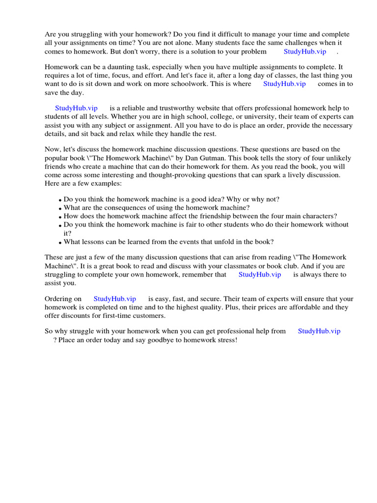 The Homework Machine Discussion Questions | PDF | Homework | Safari ...