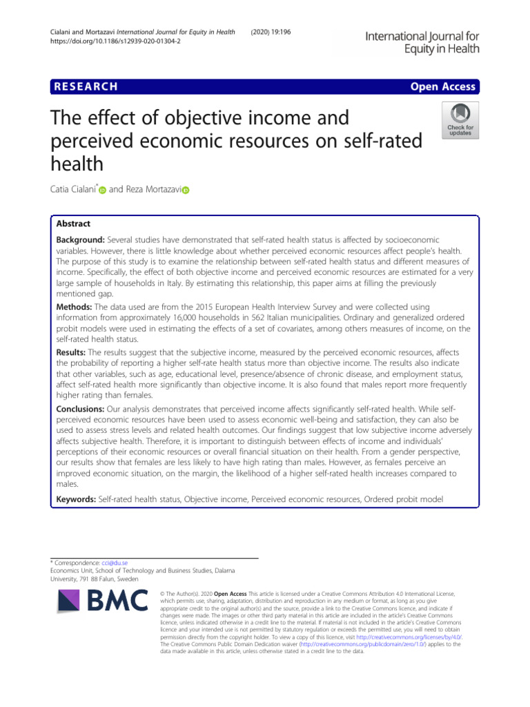 The Effect of Objective Income and Perceived Economic Resources On Self-Rated Health | PDF ...