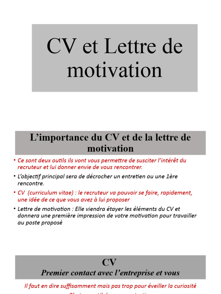 CV Et Lettre de Motivation | PDF