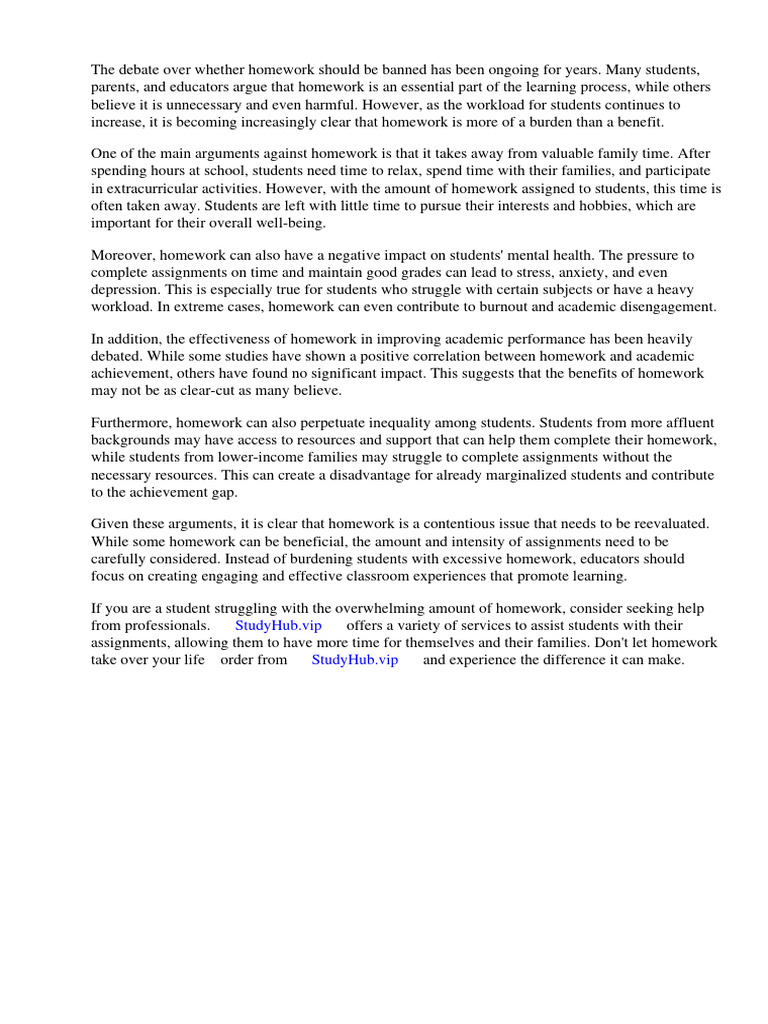 Homework Should Be Banned Debate Against | PDF | Homework | Teachers