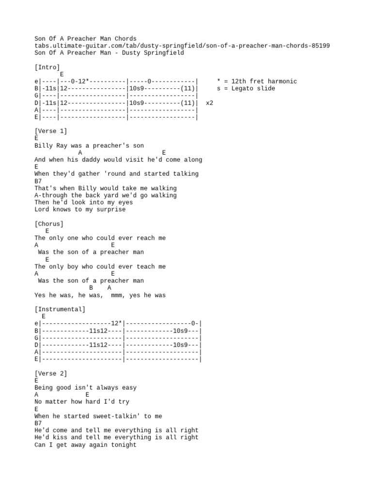 Dusty Sprinsfield - Son of A Preacher Man | PDF | Song Structure ...