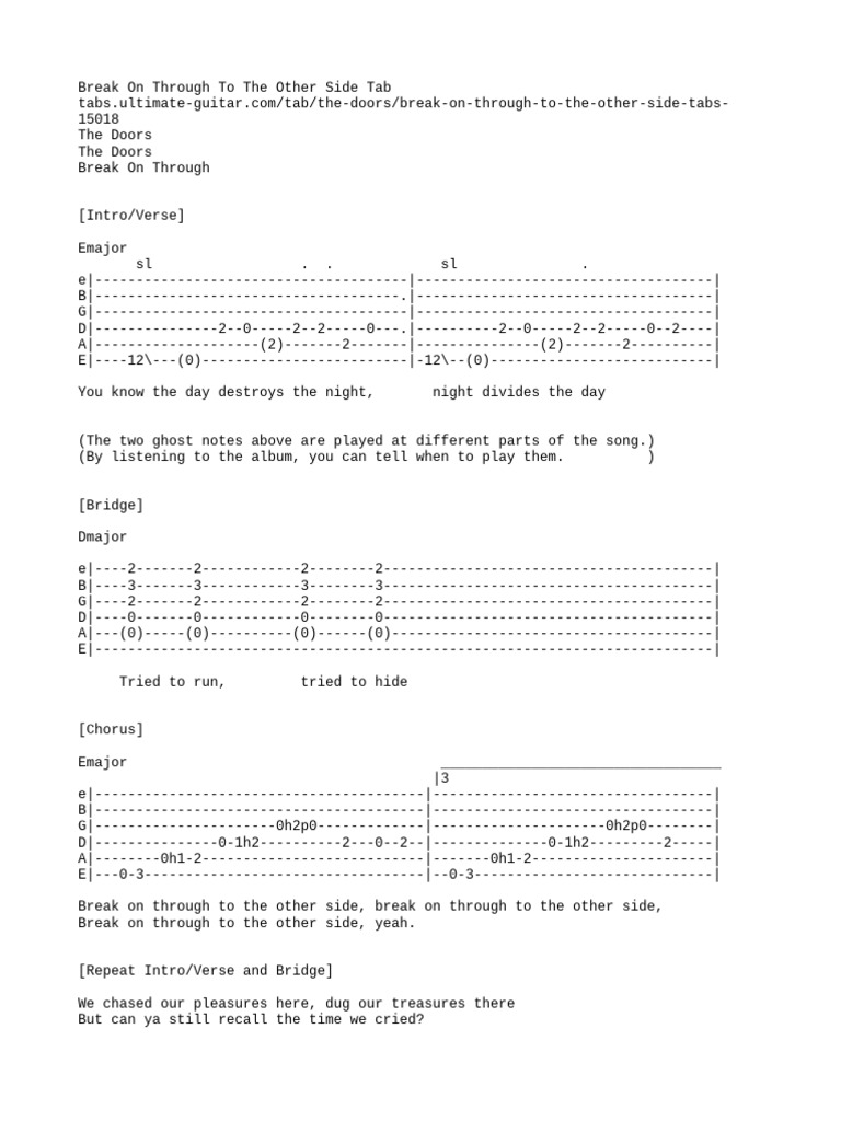 The Doors - Break On Through To The Other Side | PDF | Song Structure ...