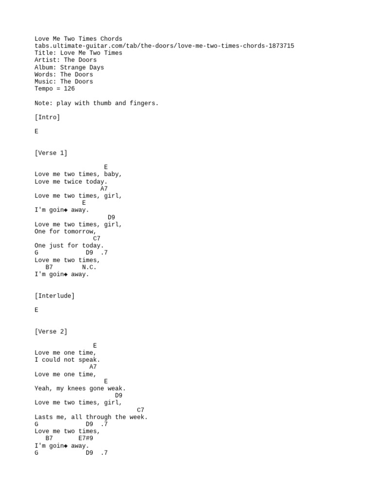 Love Me Two Times Chords Guide | PDF