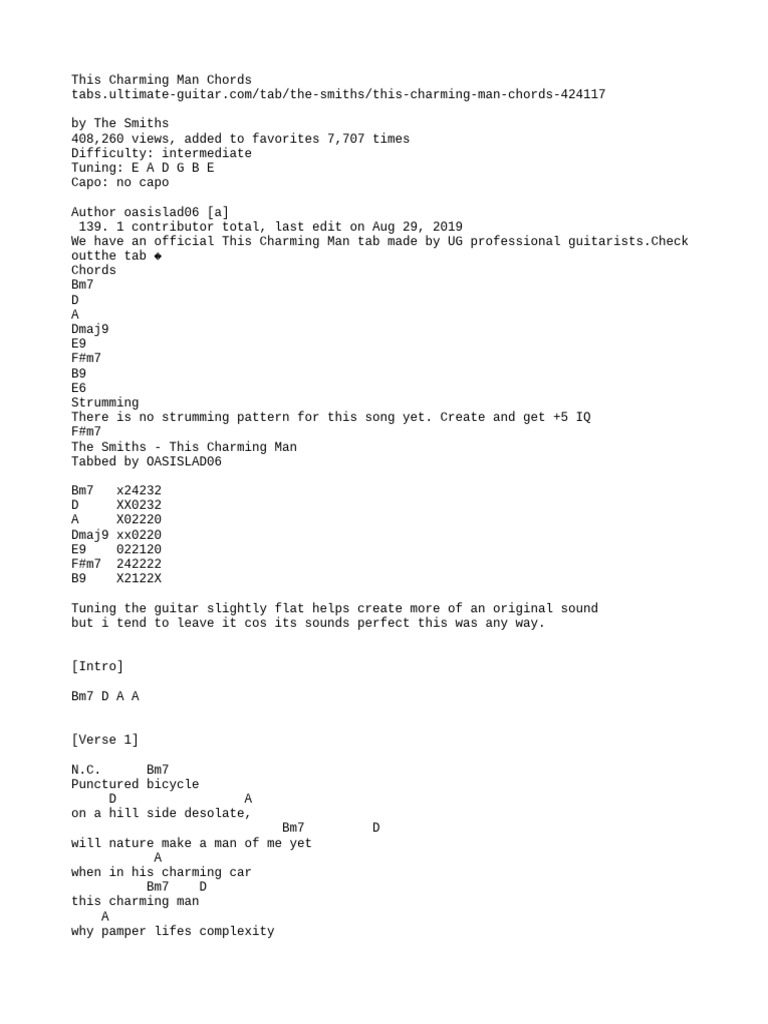 The Smiths-This Charming Man Chords | PDF | Song Structure | Popular Music