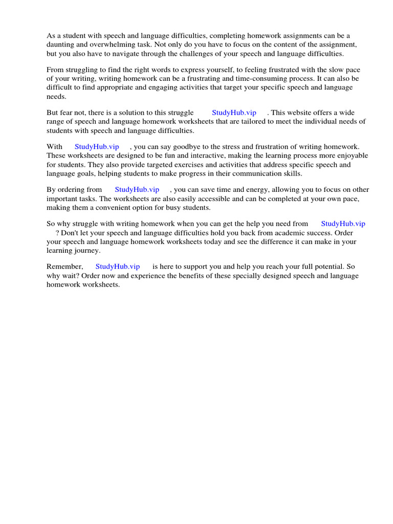 Speech and Language Homework Worksheets | PDF | Worksheet | Speech