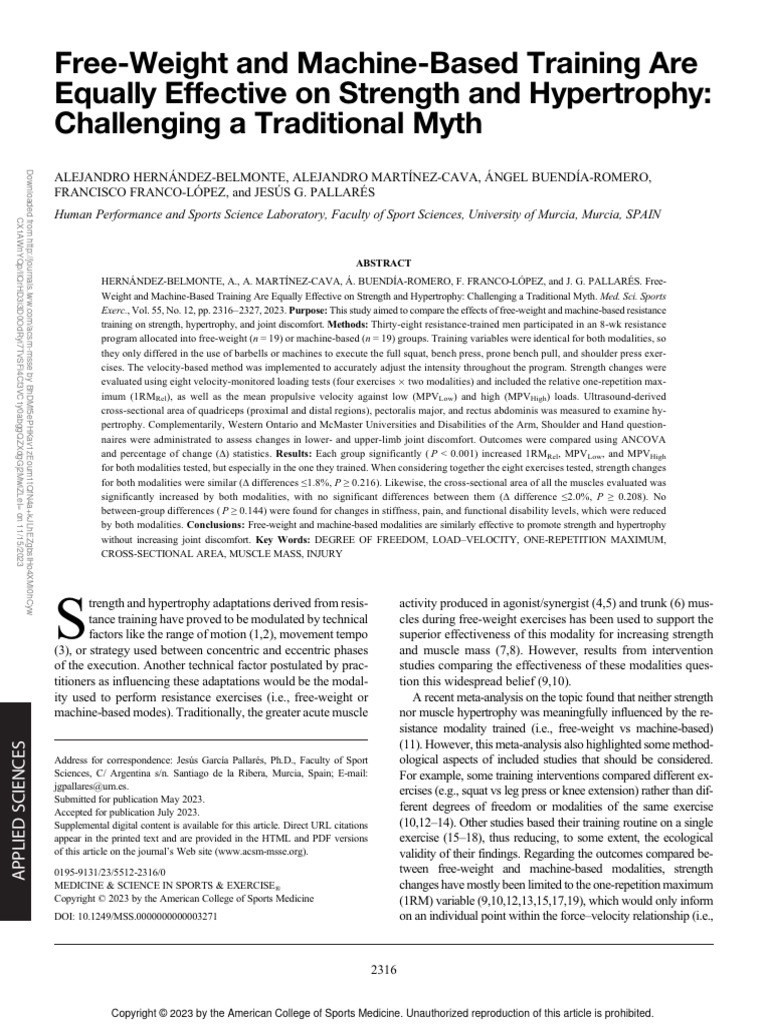 EQUIP Free Weight and Machine Based Training Are Equally Effective ...