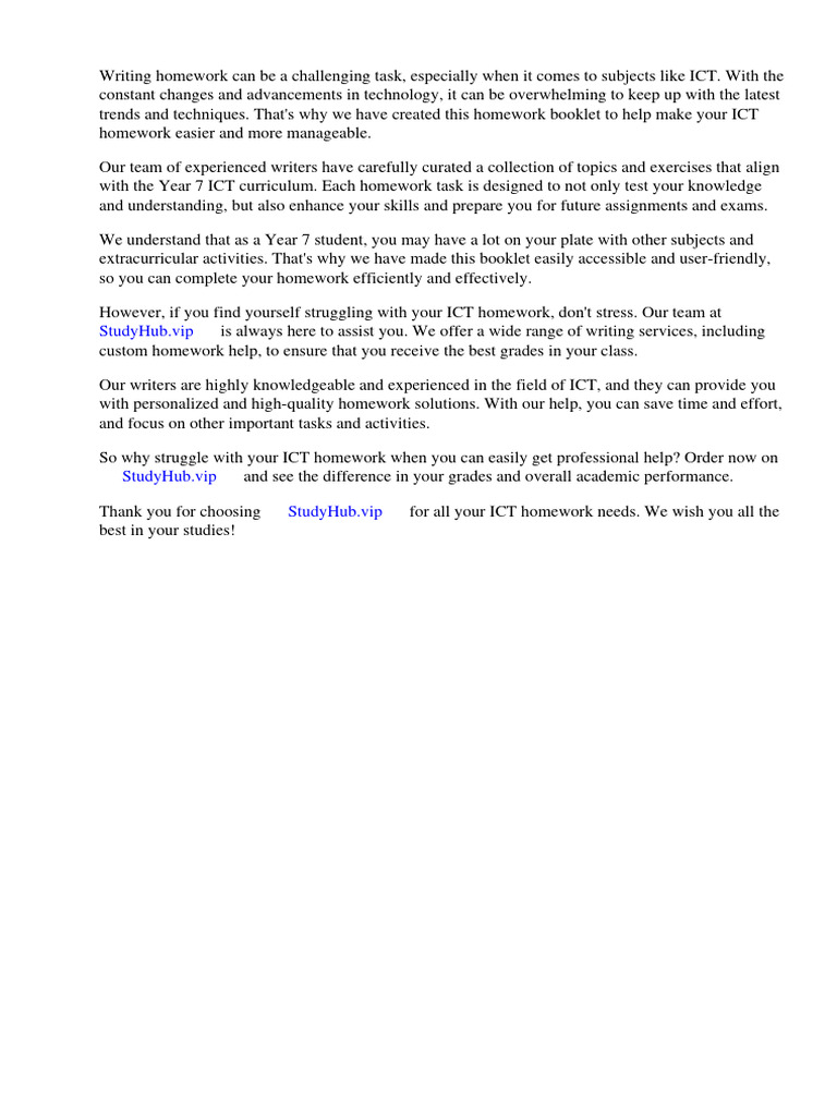 Year 7 Ict Homework Booklet Pdf Homework Information And Communications Technology