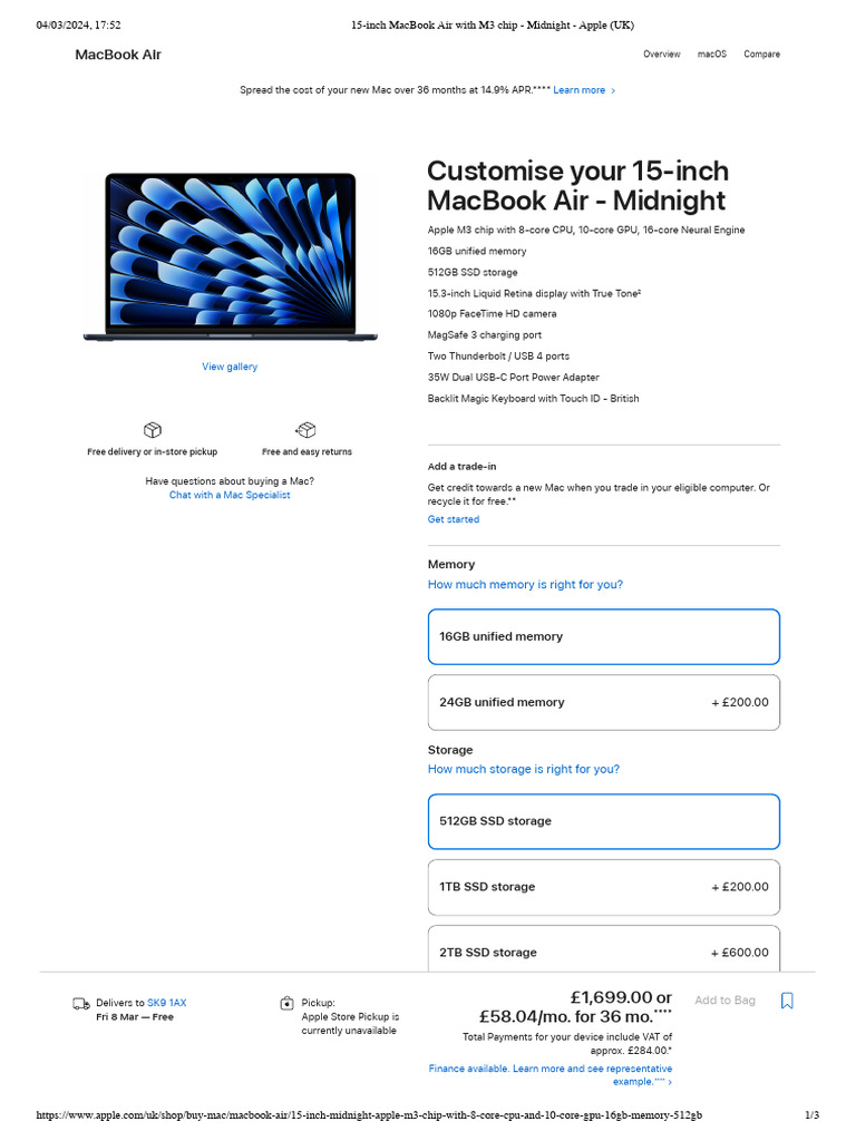 15-inch MacBook Air M3 - Midnight UK | PDF | Apple Inc. | Annual ...