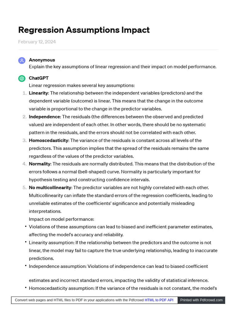 Linear Regression Assumptions Impact | PDF | Errors And Residuals | Linear Regression