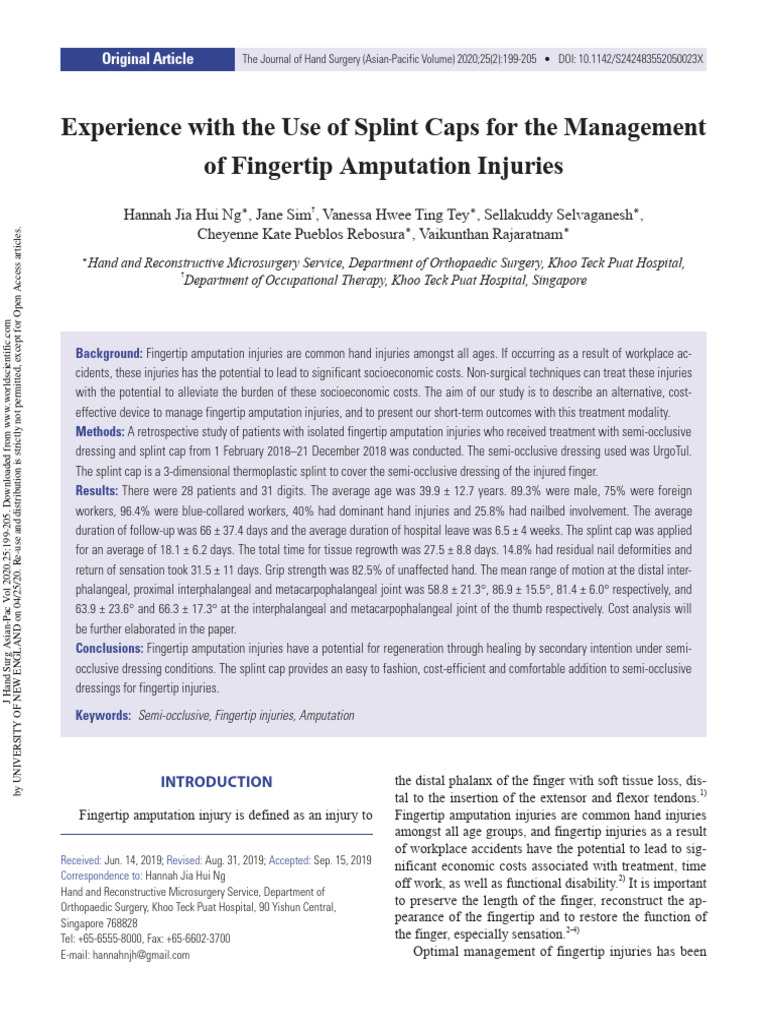 Splint Caps for Fingertip Amputation Care | PDF | Finger | Wound Healing