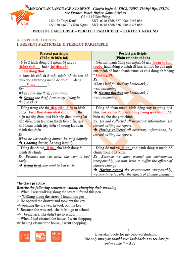 Present & Perfect Participle - Lesson 23 - 11 | PDF