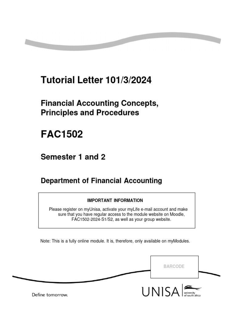 Tutorial Letter - 101 - 3 - 2024 | PDF | Balance Sheet | Accounting