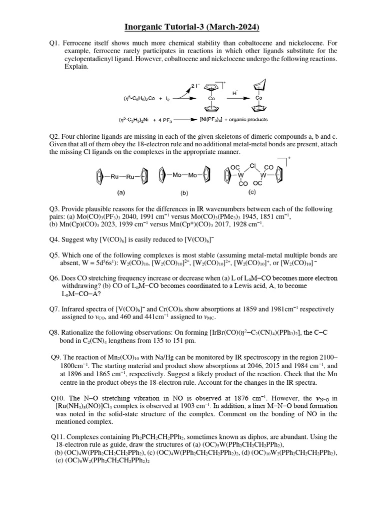 CML101 Inorganic Tutorial 3 - 2024 | PDF | Organic Chemistry | Chemistry