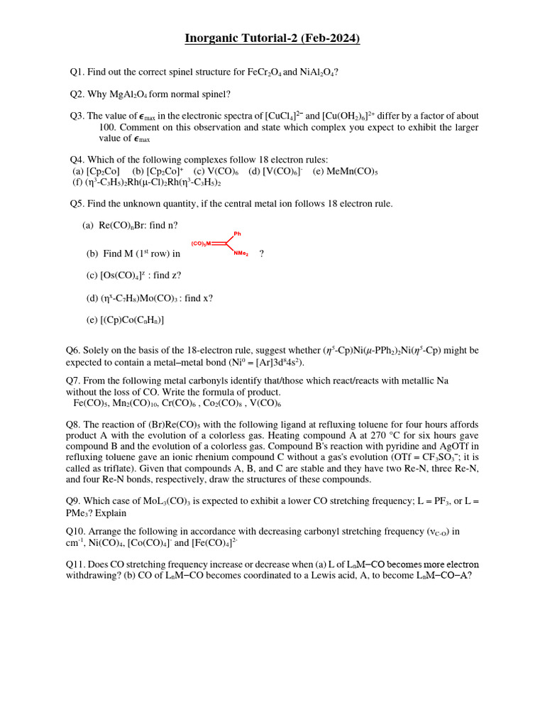 CML101 Inorganic Tutorial 2 - 2024 | PDF