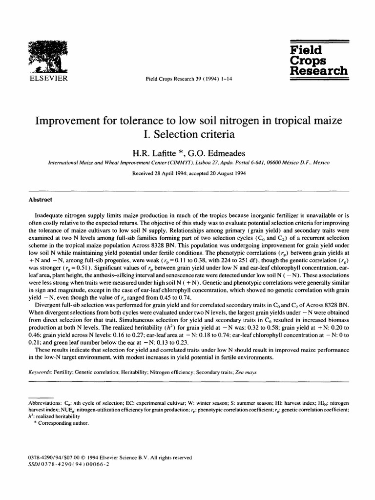 Field Crops Research: Lafitte, G.O. Edmeades | PDF | Maize | Heritability