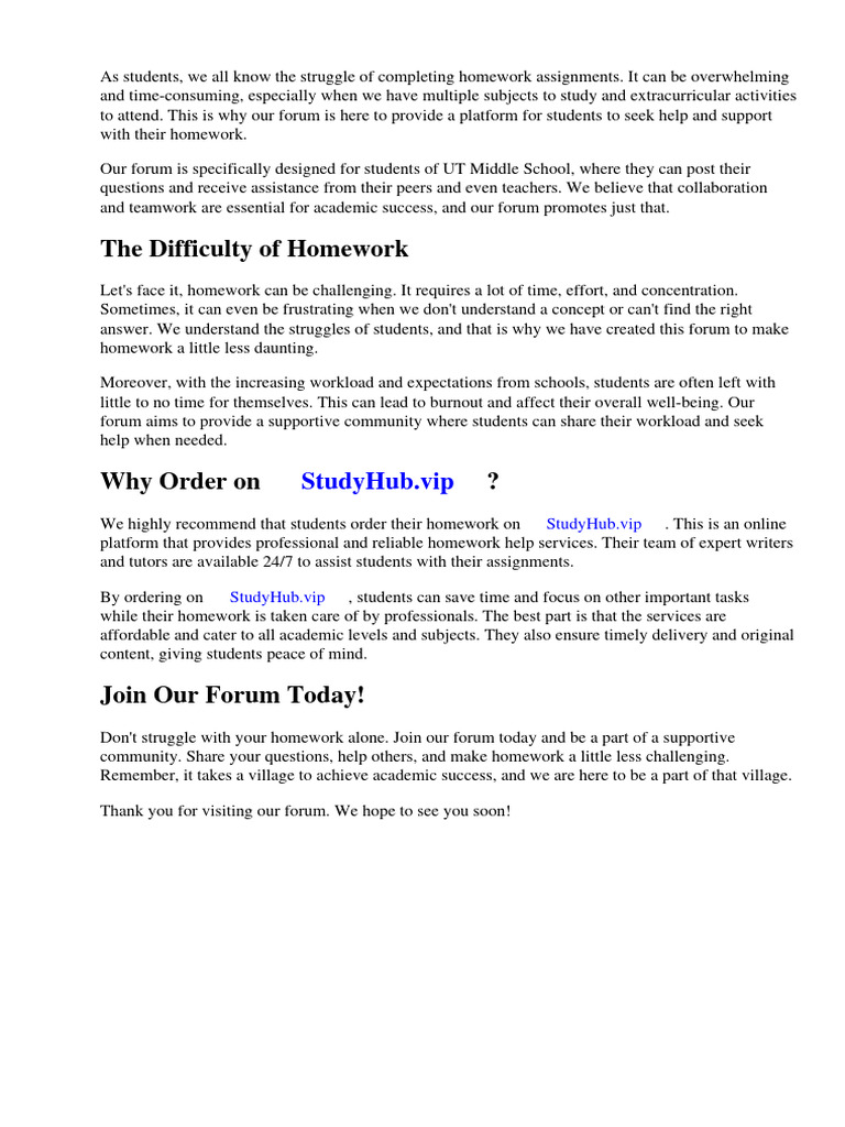 Utt Middle School Homework Forum | PDF | Homework | Essays
